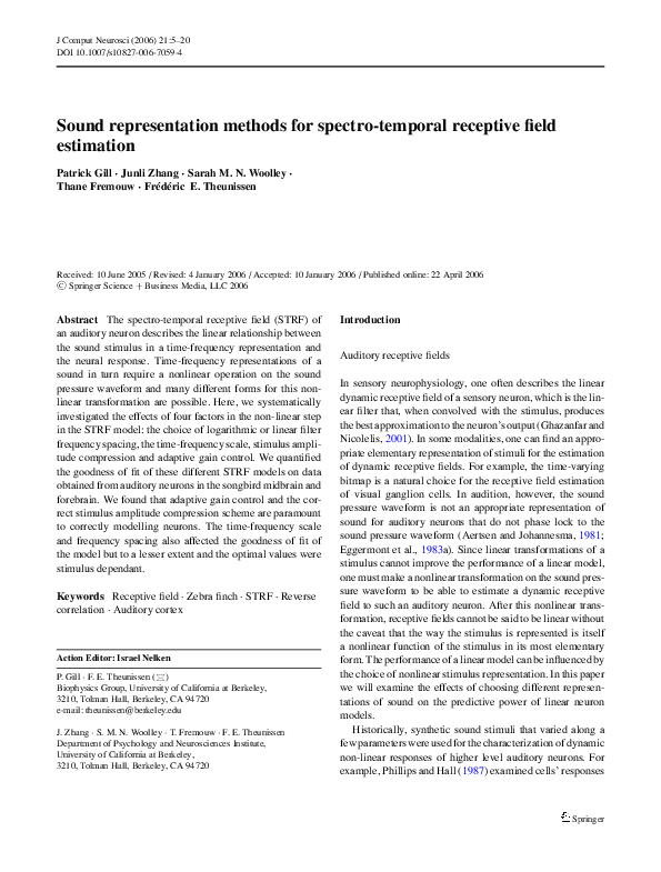 (PDF) Sound representation methods for spectro-temporal receptive field estimation