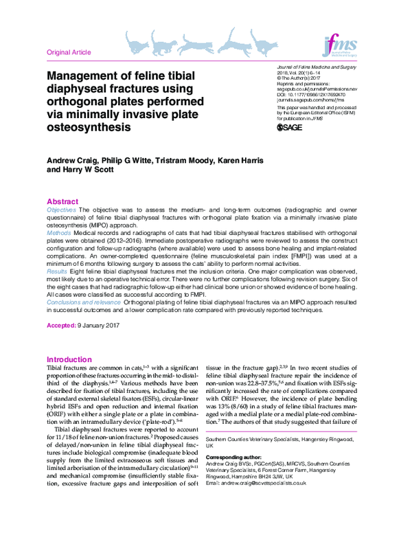 (PDF) Management of feline tibial diaphyseal fractures using orthogonal ...