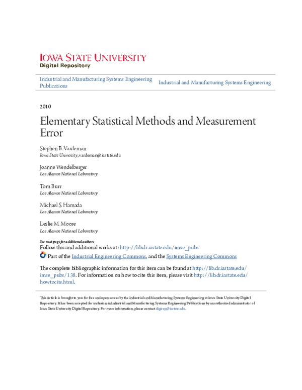 (PDF) Elementary Statistical Methods and Measurement Error