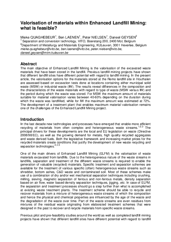 (PDF) Valorisation of materials within Enhanced Landfill Mining: what ...