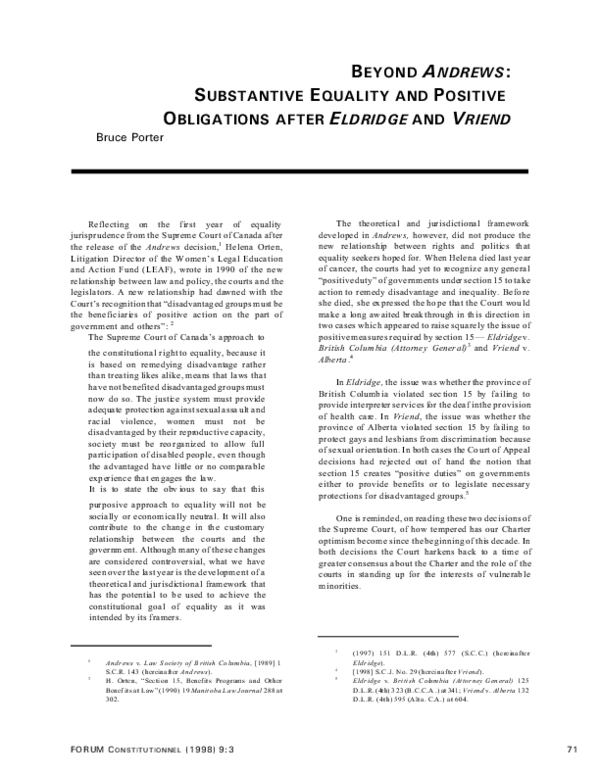 (PDF) Beyond Andrews: Substantive Equality and Positive Obligations ...