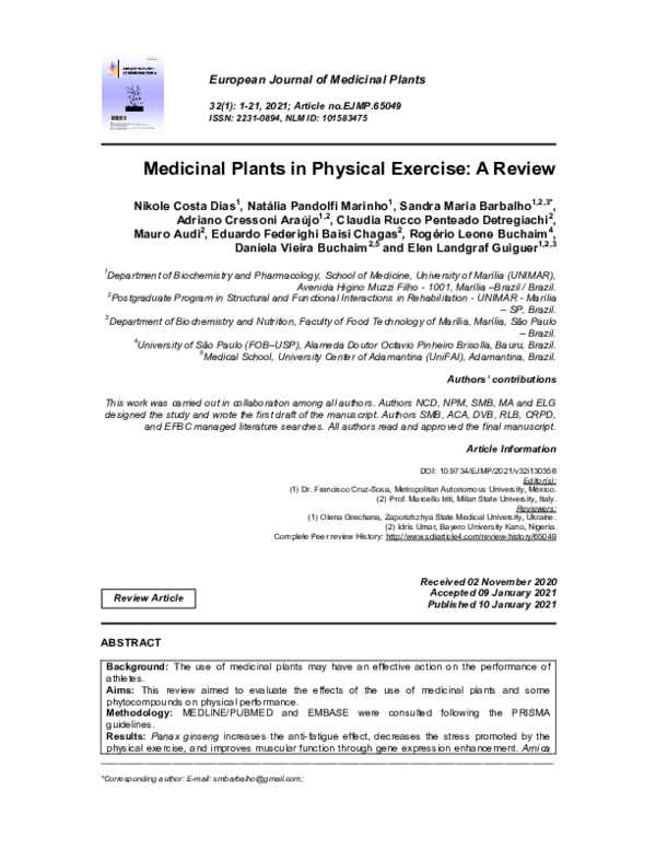 (PDF) Medicinal Plants in Physical Exercise: A Review