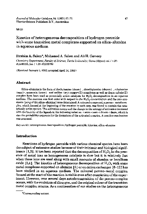 (PDF) Kinetics of heterogeneous decomposition of hydrogen peroxide