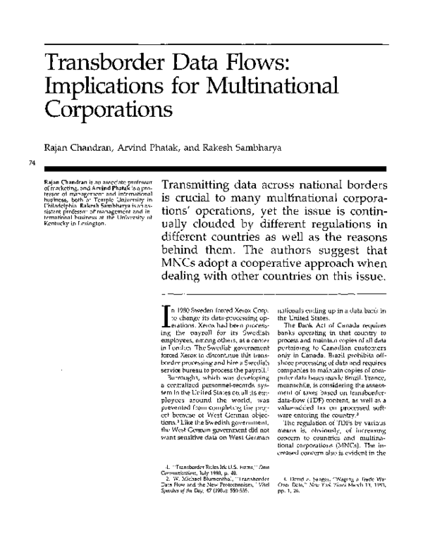 (PDF) Transborder data flows: Implications for multinational corporations