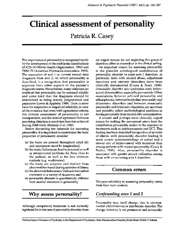 (PDF) Clinical Assessment of Personality