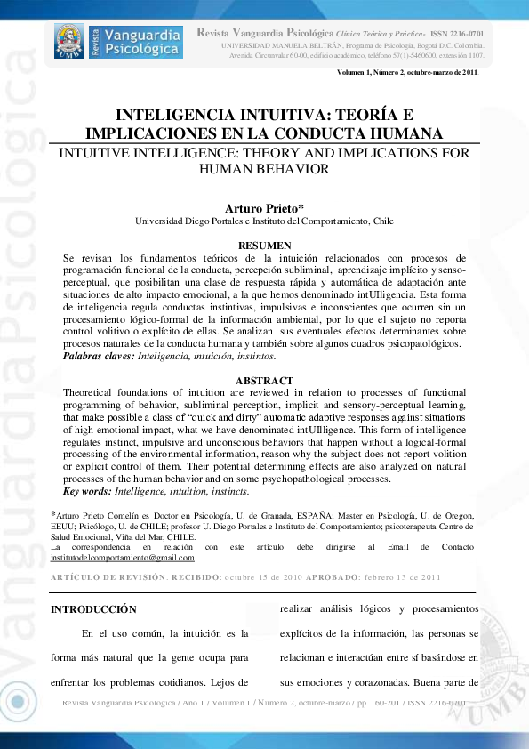 (PDF) Inteligencia intuitiva: Teoría e implicaciones en la conducta humana