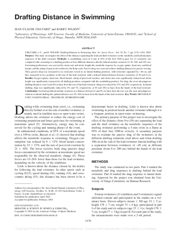 (PDF) Drafting Distance in Swimming