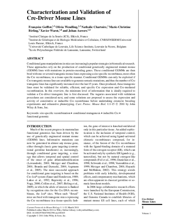(PDF) Characterization and Validation of Cre-Driver Mouse Lines | Marie ...