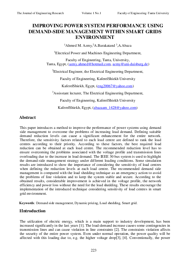 Pdf Improving Power System Performance Using Demand Side Management Within Smart Grids Environment