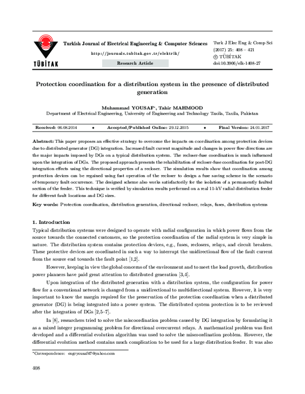 Pdf Protection Coordination For Distribution Systems In Presence Of Distributed Generators
