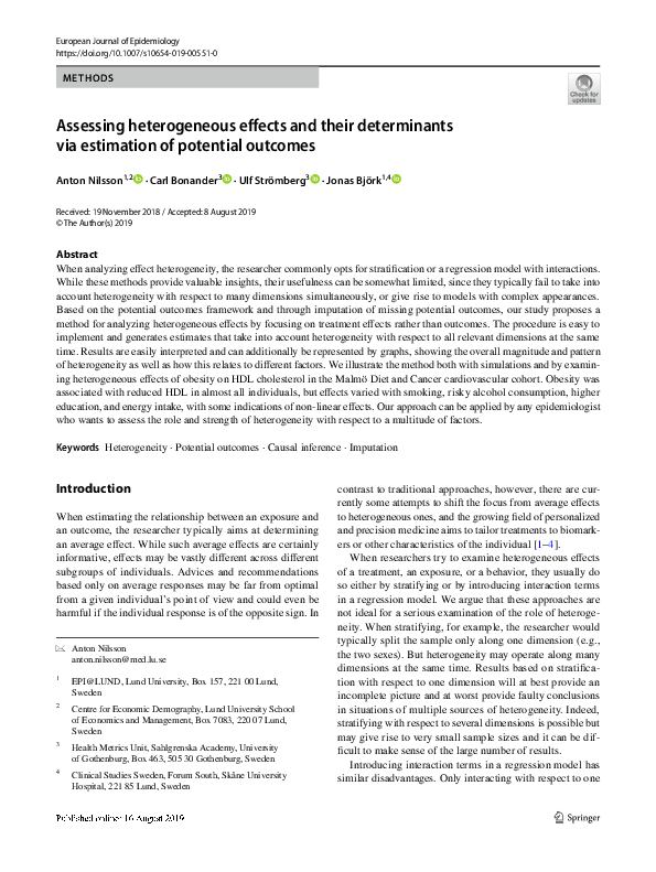 Pdf Assessing Heterogeneous Effects And Their Determinants Via