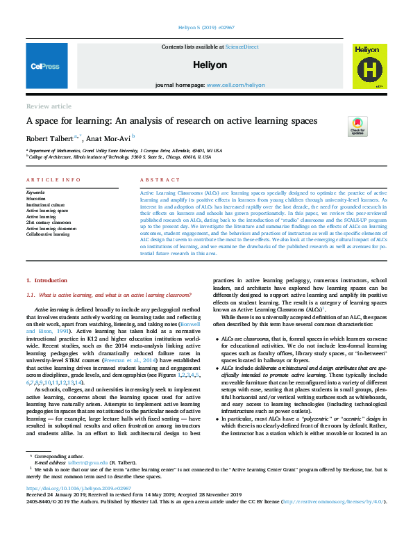 (PDF) A space for learning: An analysis of research on active learning ...