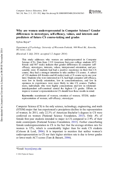 (PDF) Why are women underrepresented in Computer Science? Gender ...