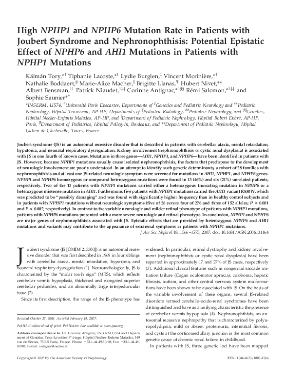 (PDF) High NPHP1 and NPHP6 Mutation Rate in Patients with
