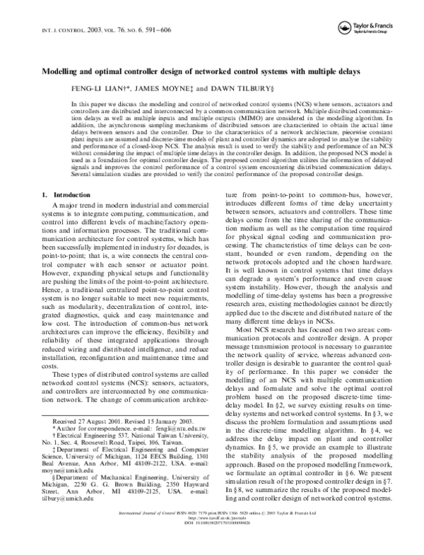 Pdf Modelling And Optimal Controller Design Of Networked Control Systems With Multiple Delays