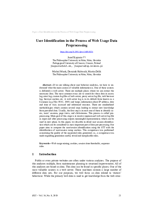 (PDF) User Identification in the Process of Web Usage Data Preprocessing