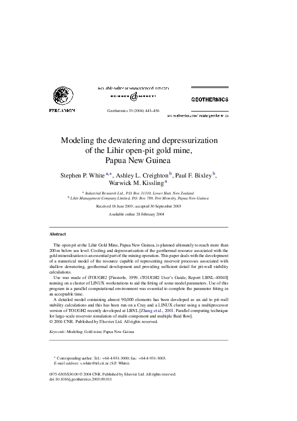 (PDF) Modeling the dewatering and depressurization of the Lihir open ...