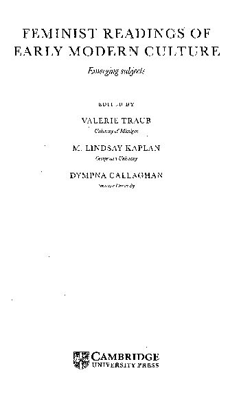 (PDF) Feminist Readings of Early Modern Culture: Emerging Subjects