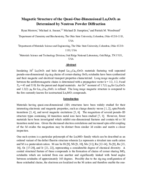 (PDF) Magnetic Structure of the Quasi-One-Dimensional La3OsO7 as ...