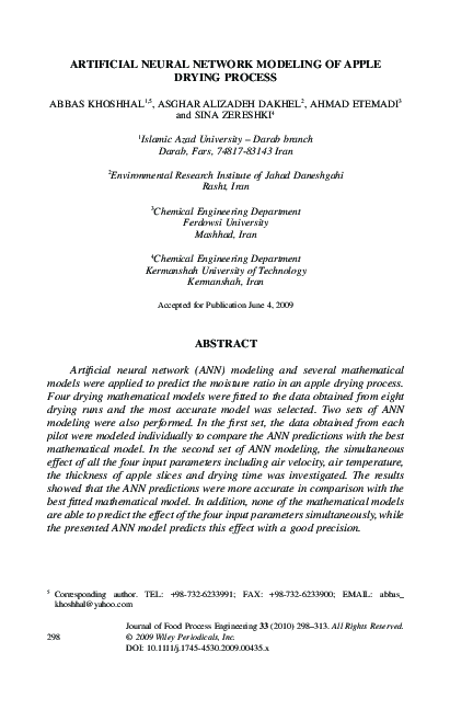 (PDF) Artificial Neural Network Modeling of Apple Drying Process
