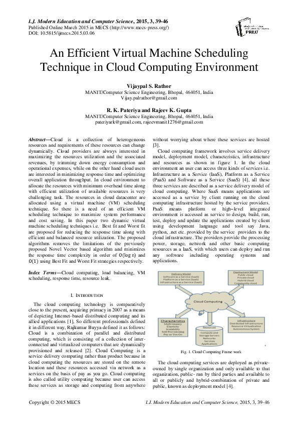 (PDF) An Efficient Virtual Machine Scheduling Technique in Cloud Computing Environment