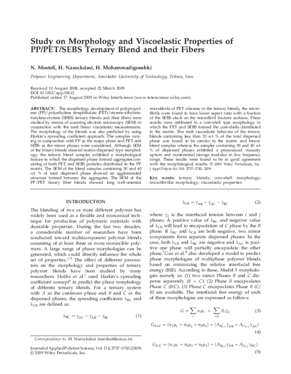 (PDF) Study on morphology and viscoelastic properties of PP/PET/SEBS ternary blend and their fibers
