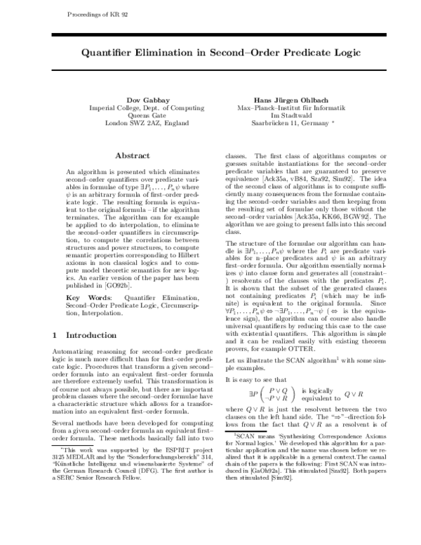 (PDF) Quantifier Elimination in Second-Order Predicate Logic
