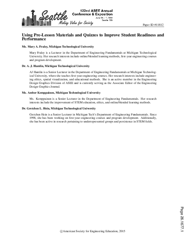 (PDF) Using Pre-lesson Materials and Quizzes to Improve Student ...