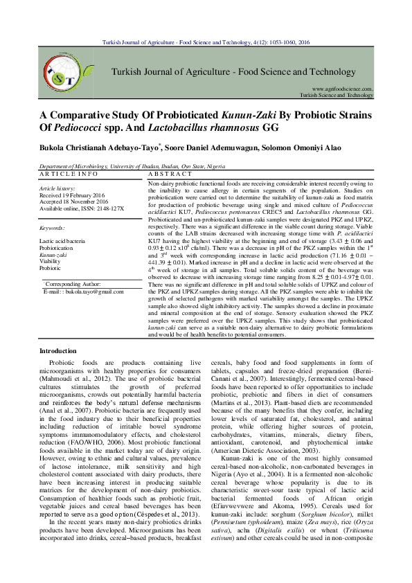(PDF) A Comparative Study Of Probioticated Kunun-Zaki By Probiotic ...