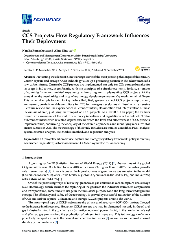 Pdf Ccs Projects How Regulatory Framework Influences Their Deployment