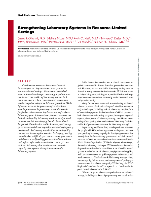 (PDF) Strengthening Laboratory Systems in Resource-Limited Settings
