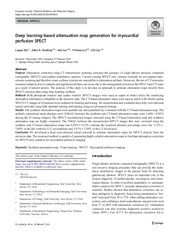 (PDF) Deep learning-based attenuation map generation for myocardial ...
