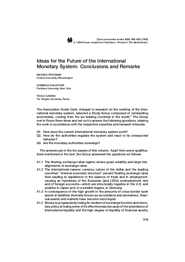 (PDF) Ideas for the Future of the International Monetary System