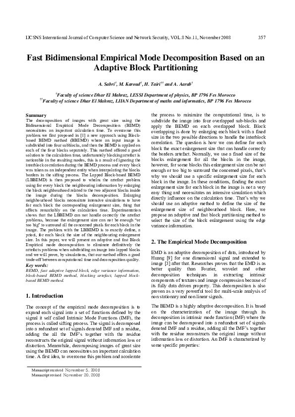 (PDF) Fast bidimensional empirical mode decomposition based on an adaptive block partitioning ...