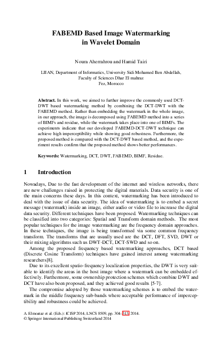 Pdf Fabemd Based Image Watermarking In Wavelet Domain Hamid Tairi