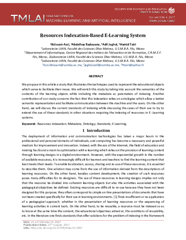 (PDF) Resources Indexation-Based E-Learning System