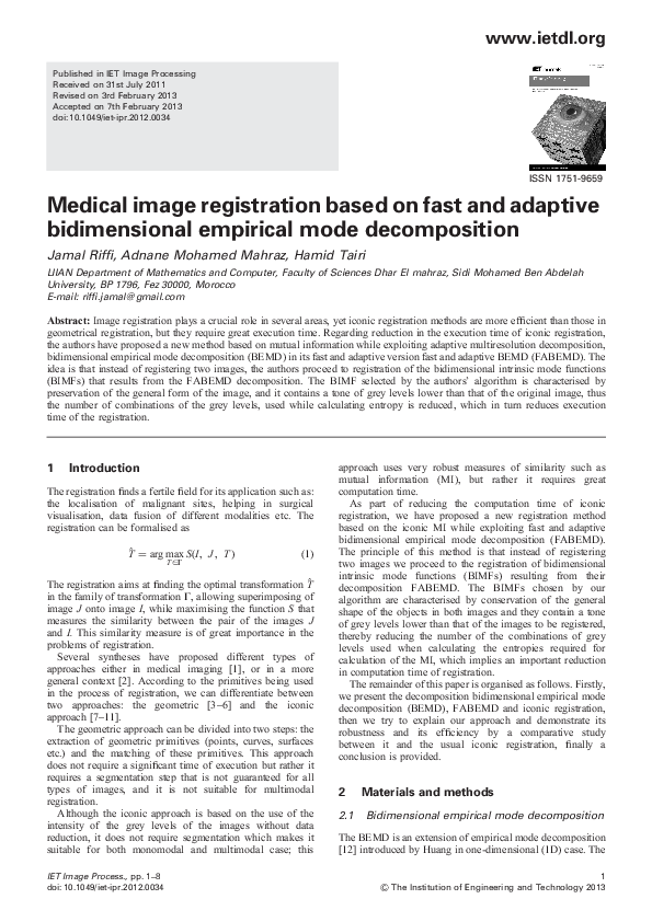 (PDF) Medical image registration based on fast and adaptive bidimensional empirical mode ...