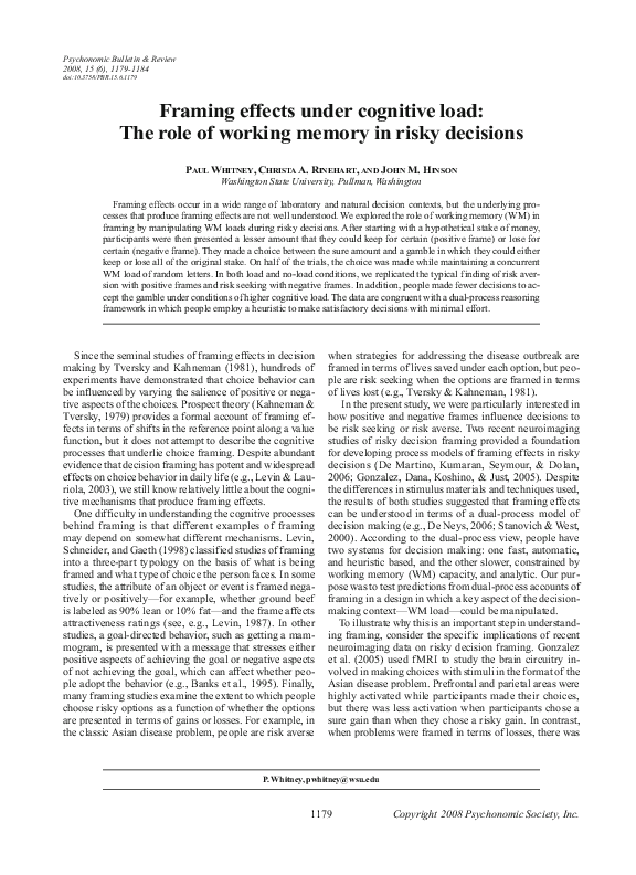 (PDF) Framing effects under cognitive load: The role of working memory ...