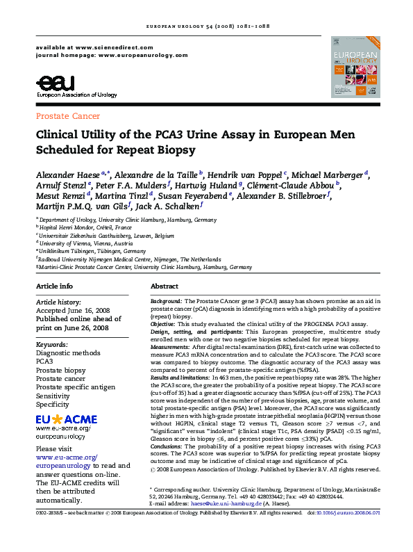 (PDF) Clinical utility of the PCA3 urine assay in European men ...