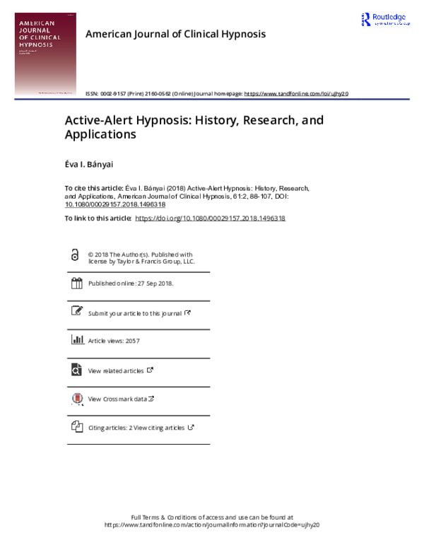 (PDF) Active-Alert Hypnosis: History, Research, and Applications