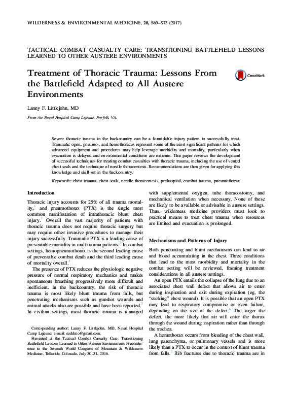 (PDF) Treatment of Thoracic Trauma: Lessons From the Battlefield ...