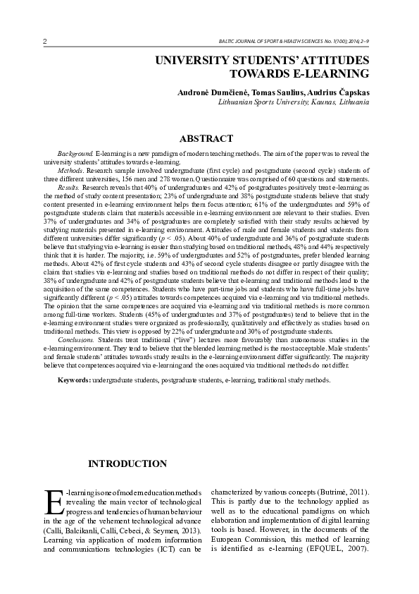 (PDF) University Students’ Attitudes Towards E-Learning