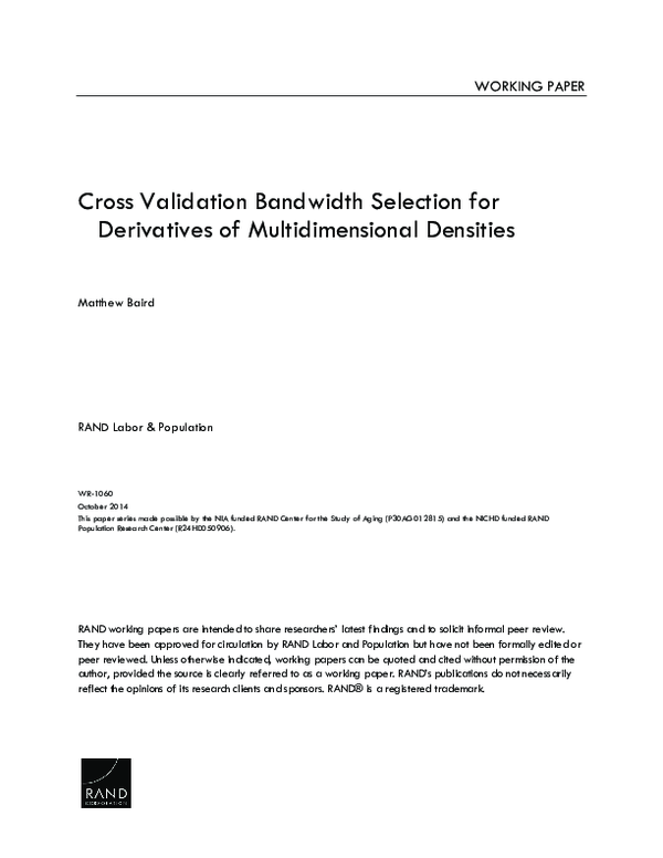 Pdf Cross Validation Bandwidth Selection For Derivatives Of Multidimensional Densities