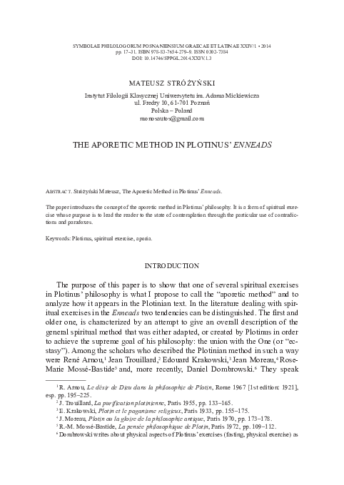 (PDF) The Aporetic Method in Plotinus’ Enneads