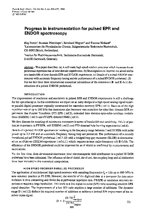 (PDF) Progress in instrumentation for pulsed EPR and ENDOR spectroscopy