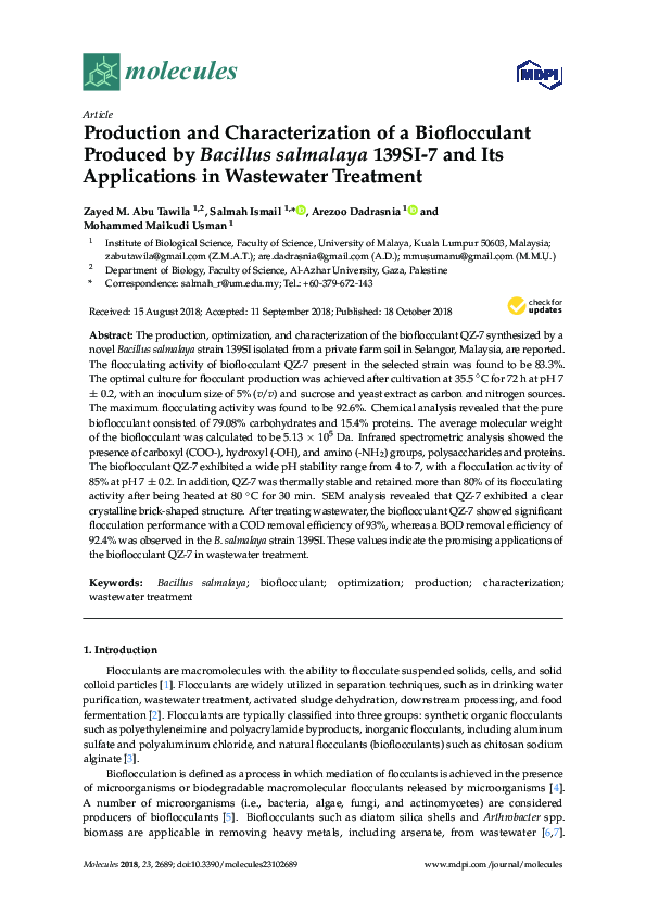 (PDF) Production and characterization of bioflocculants from bacteria ...