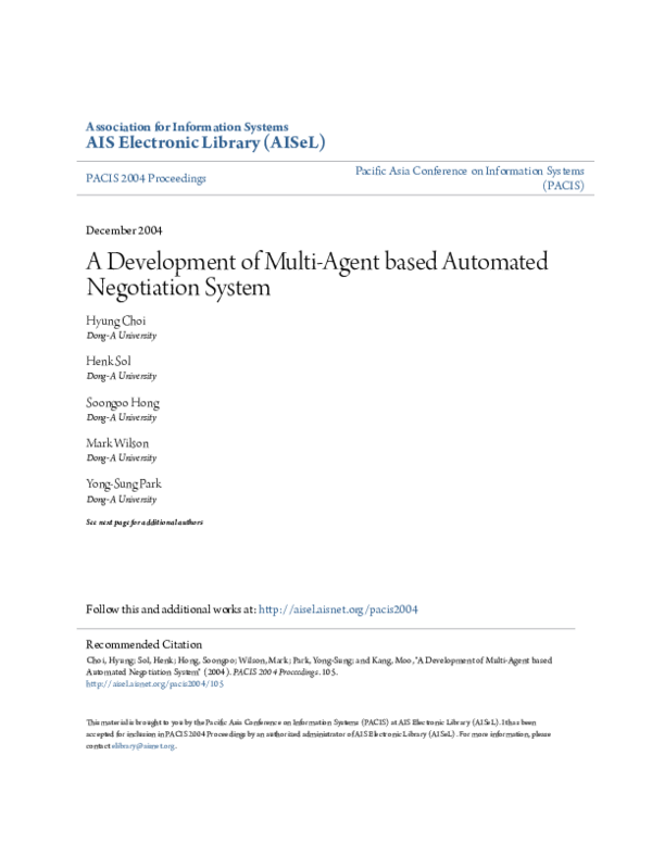 (PDF) A Development of Multi-Agent based Automated Negotiation System