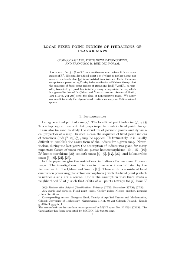 (PDF) Local Fixed Point Indices of Iterations of Planar Maps