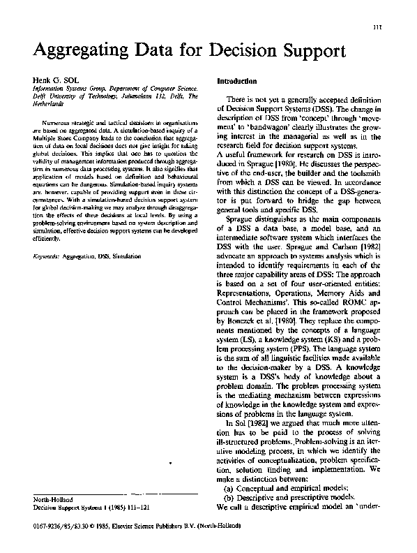 (PDF) Aggregating data for decision support