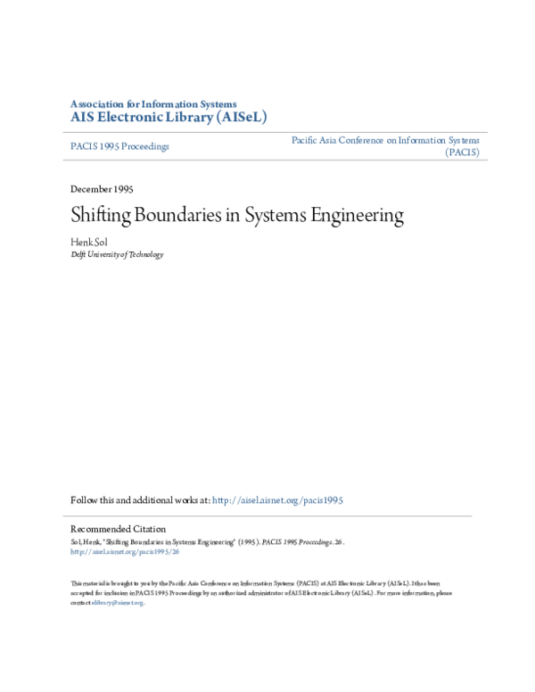 (PDF) Shifting Boundaries in Systems Engineering